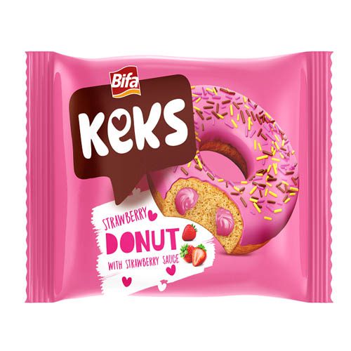 Bifa Keks Donut pokryty polewą truskawkową 40g - Delikatesy Dwójka