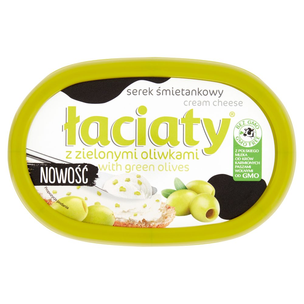 Łaciaty Serek śmietankowy z zielonymi oliwkami 135 g - Delikatesy Dwójka Łaciaty Serek śmietankowy z zielonymi oliwkami 135 g - Delikatesy Dwójka